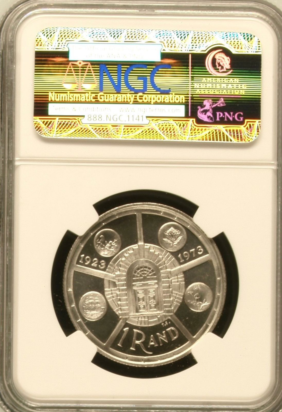 Lot 24: South Africa: Republic Silver R1 “Pretoria Mint Anniversary” of ...